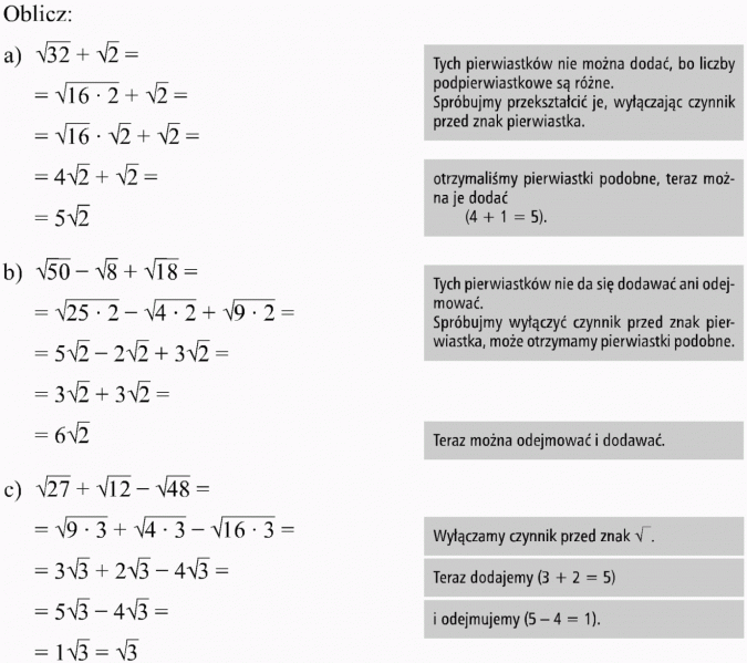 Działania na pierwiastkach - Matematyka - Opracowania.pl