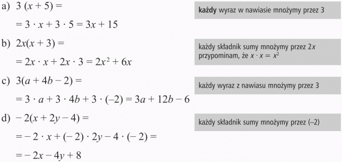 Mnożenie jednomianów przez sumy algebraiczne - Matematyka - Opracowania.pl